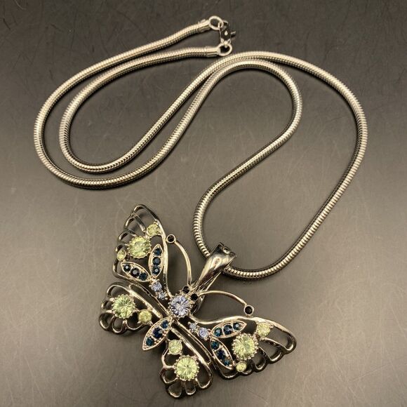 Roman | Jewelry | Signed Roman Butterfly Pendant Necklace Silver Tone ...